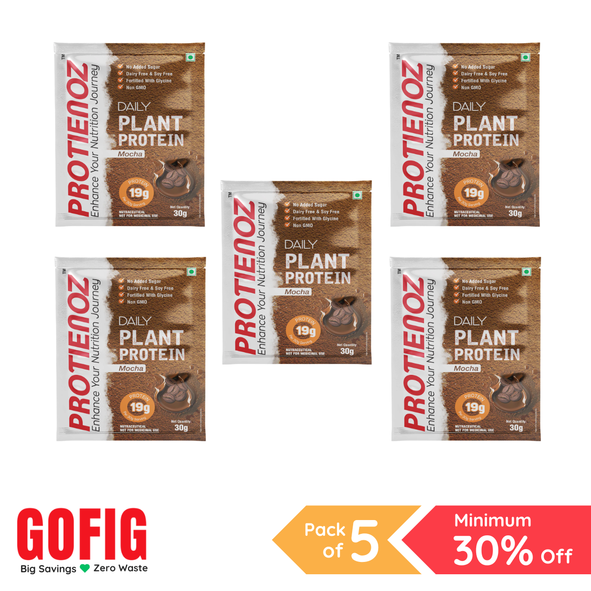 Protienoz Mocha Protein Powder sachet (30 g) - Pack of 5 – Gofig