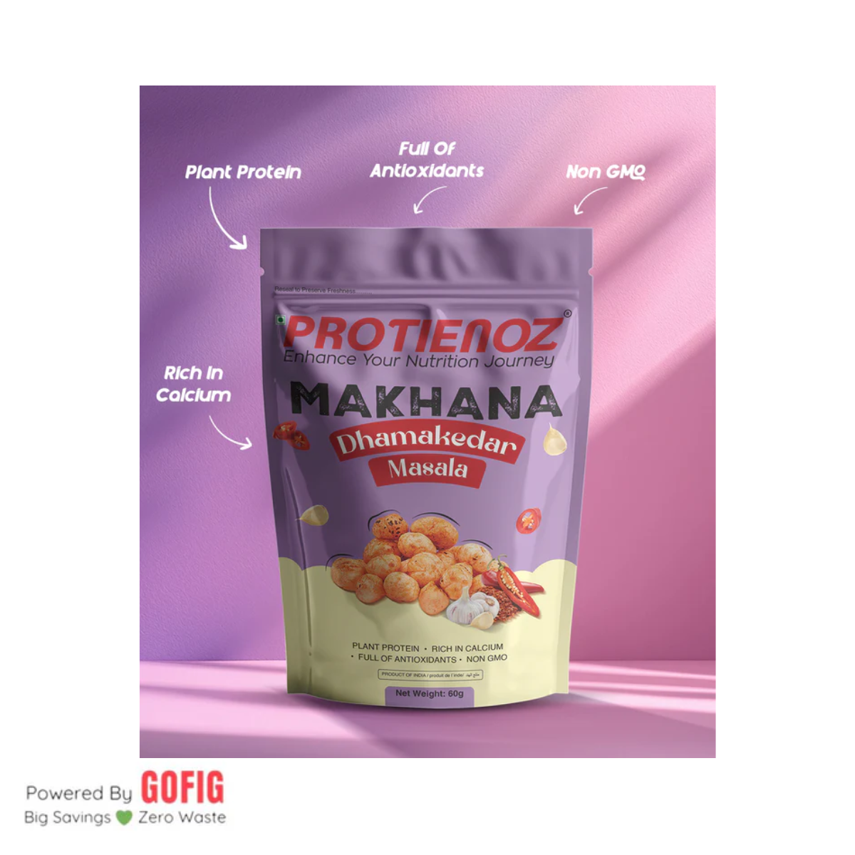 Protienoz Dhamakedaar Masala Makhana (60 g) - Pack of 3 – Gofig