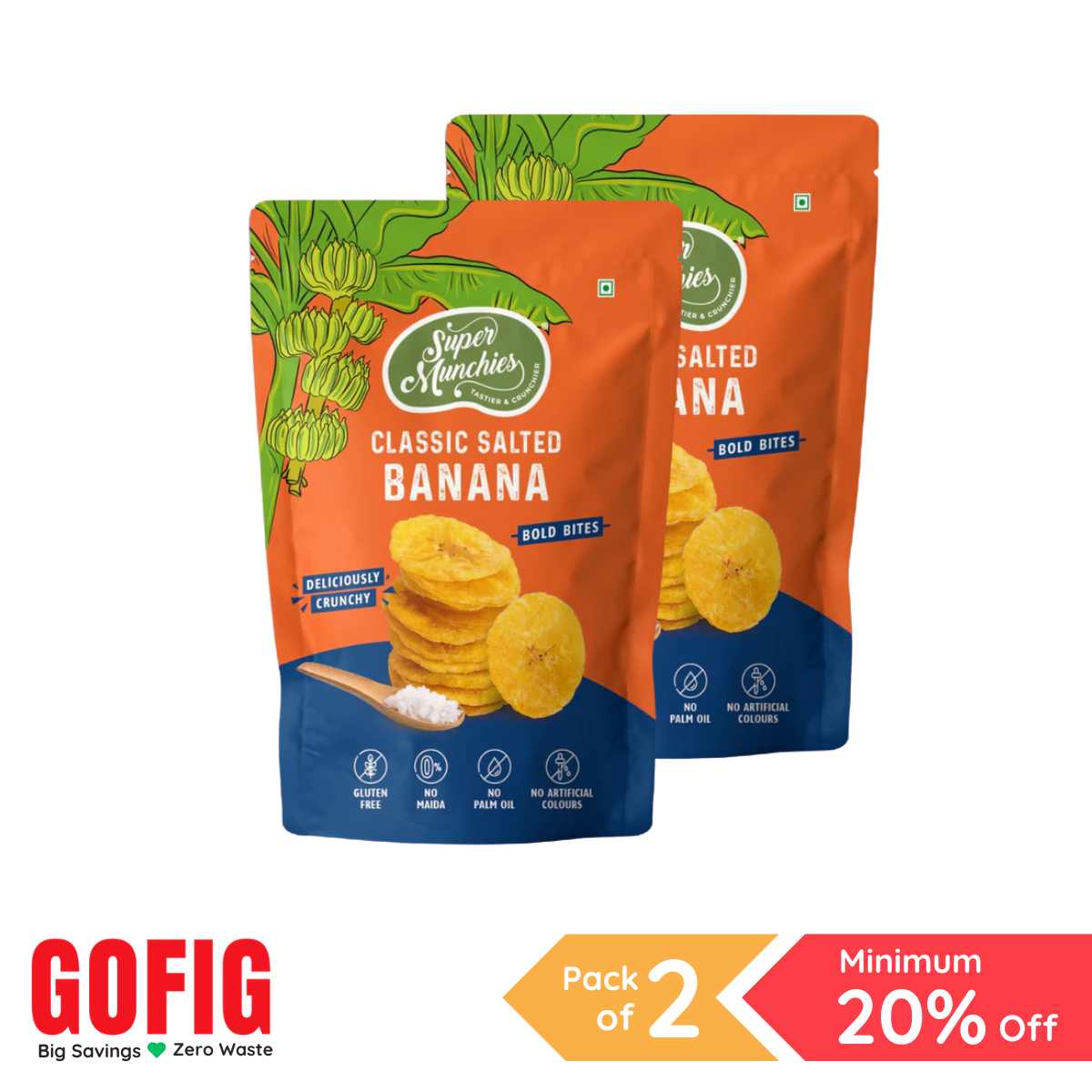 Super Munchies Bold Bites Classic Salted Banana (55 g) - Pack of 2 – Gofig
